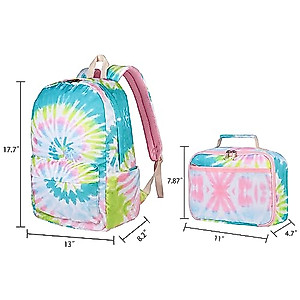 Airyard Girls Backpack, Kids Backpack for School Lightweight School Backpack for Teen Girls Bookbag Set with Lunch Box (Tie-Dye Colorful)