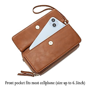 Small Purses For Women Cellphone Crossbody Bags RFD Wallet Purse Shoulder Handbag With Wristlet Strap (Dark Brown)