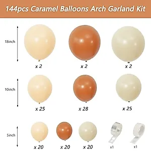 RUBFAC 144pcs Caramel Balloons Arch Garland Kit, 18/12/5 Inch Retro Cocoa Brown Sand White and Nude Latex Balloons for Baby Shower Birthday Wedding Fall Party Decorations