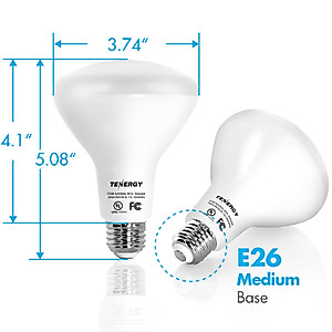 Tenergy Dimmable LED Flood Light Bulbs, 60 Watt Equivalent (8W), Warm White Soft White (2700K), BR30 E26 Medium Standard Base Recessed Light Bulbs for Can Ceiling Light, UL Listed (Pack of 8)