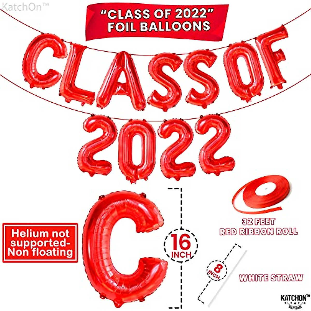 Red Class of 2022 Balloons - 16 Inch, Graduation 2022 Balloons Red | Large Congrats Grad Graduation Door Banner - 74x36 Inch | Class of 2022 Banner, Graduation Party Decoration | Graduation Door Cover