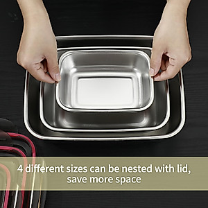YLARMY 4PCS Stainless steel Food Storage Container with lids - Leakproof & Airtight for Kitchen,Meal Prep Lunch Box, Stackable Leftover Containers for Freezer Oven Safe 220ml/600ml/1500ml/2900ml