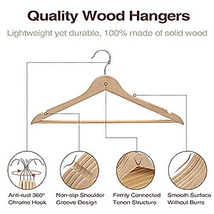 FairyHaus Wooden Hangers 20 Pack, Natural Wood Hangers with 360° Swivel Hook and Notches, Slim & Lightweight Hangers Wood for Clothes Coat Suit Jacket