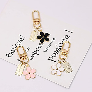 SWJEWEL Flower Keychain for Women 3PCS Set Samll White Black Pink Daisy Cute Car Key Ring Accessories Bag Charms Handbag Purse Backpack Pendant Charms 1Pink1Black1White