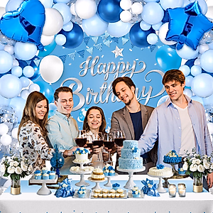 Light Blue Birthday Party Decorations Light Blue Birthday Backdrop Banner Light Blue Birthday Decorations with Heart Star Foil Balloons Tablecloth Party Supplies for Boys Girls Birthday Baby Shower