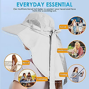 Womens Sun Hat UV Protection, Foldable Waterproof Wide Brim Bucket Hats with Neck Flap for Summer Beach Fishing Hiking Light Grey