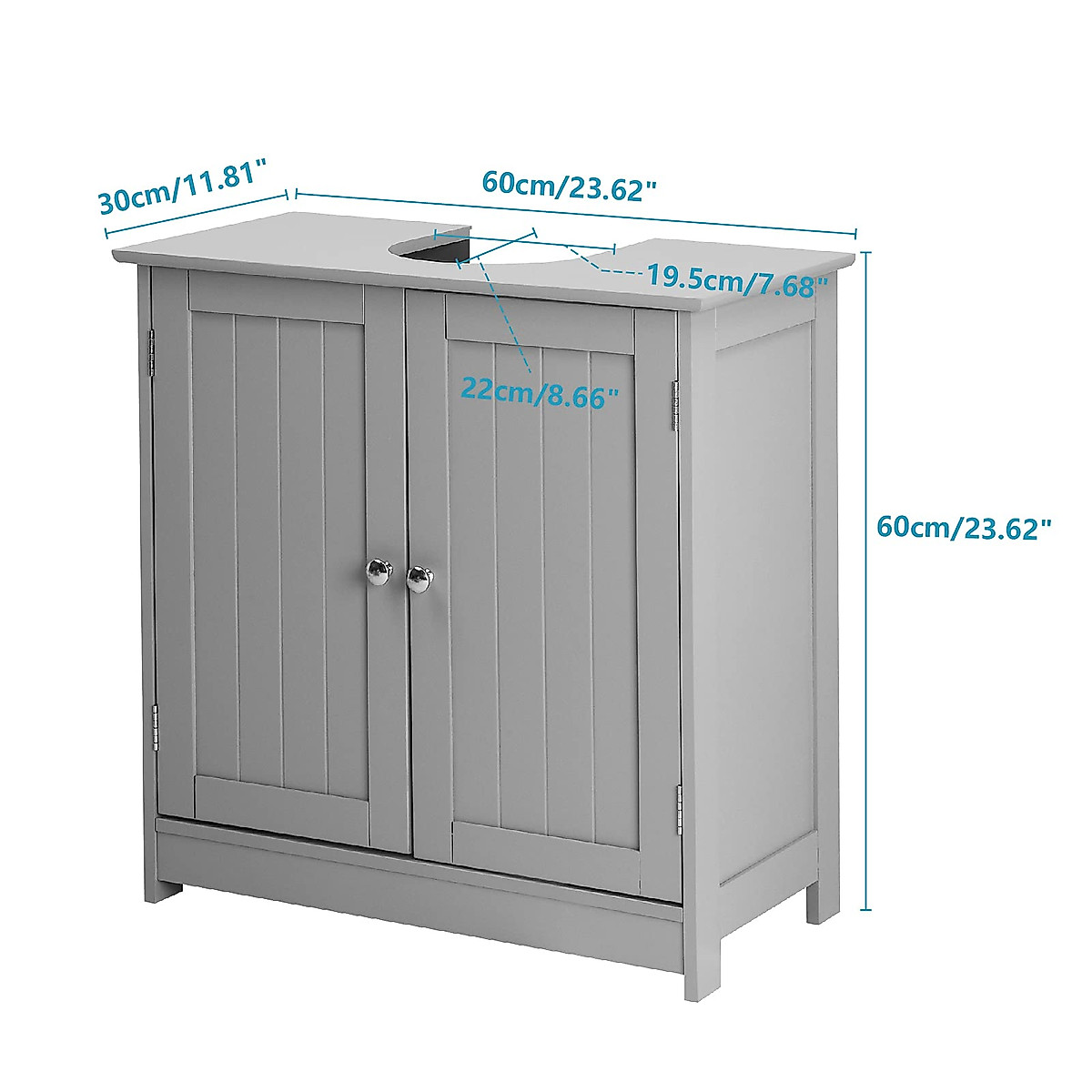 VINGLI Under Sink Bathroom Cabinet Pedestal Sink Free Standing Storage Cabinet Organizer with with 2 Doors Adjustable Shelf Modern Grey Small Bath Sink Cabinet Space Saver 23.6" x 11.8"x 23.6"