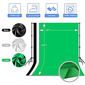 EMART Photo Video Studio Backdrop Stand Kit, 7×10ft Adjustable Photography Support System with Polyester Background(Black/White/Green Screen), Spring Clamps and Carry Bag for Photoshoot