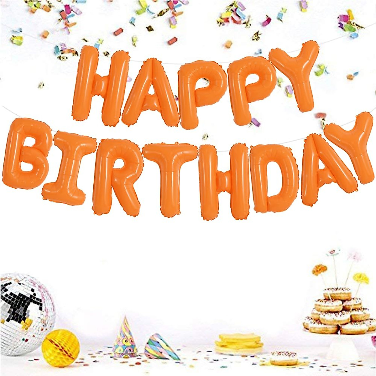 TONIFUL Orange Happy Birthday Balloons Banner 16 Inch Mylar Foil Letters Birthday Sign Banner Bunting Reusable for Girls Boys Kids & Adults Birthday Decorations and Halloween Party Supplies