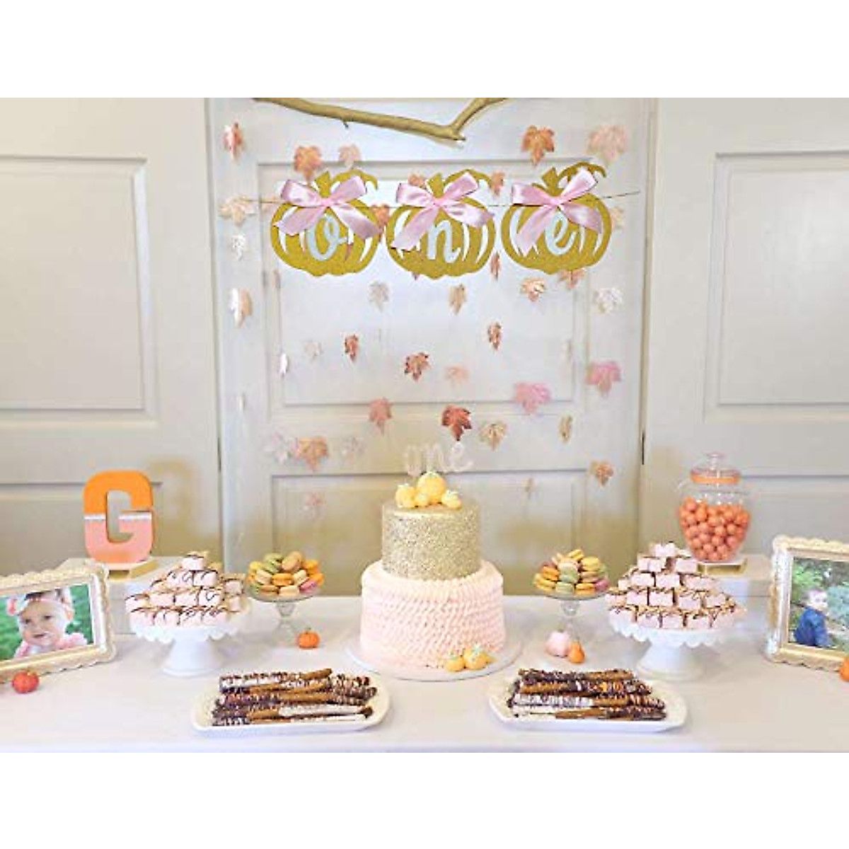 Pumpkin 1st First Birthday Decoration Set, Glitter Pumpkin One High Chair Banner, Little Pumpkin First Birthday Banner for Kids Girls Boys First Pumpkin Theme Birthday Decorations