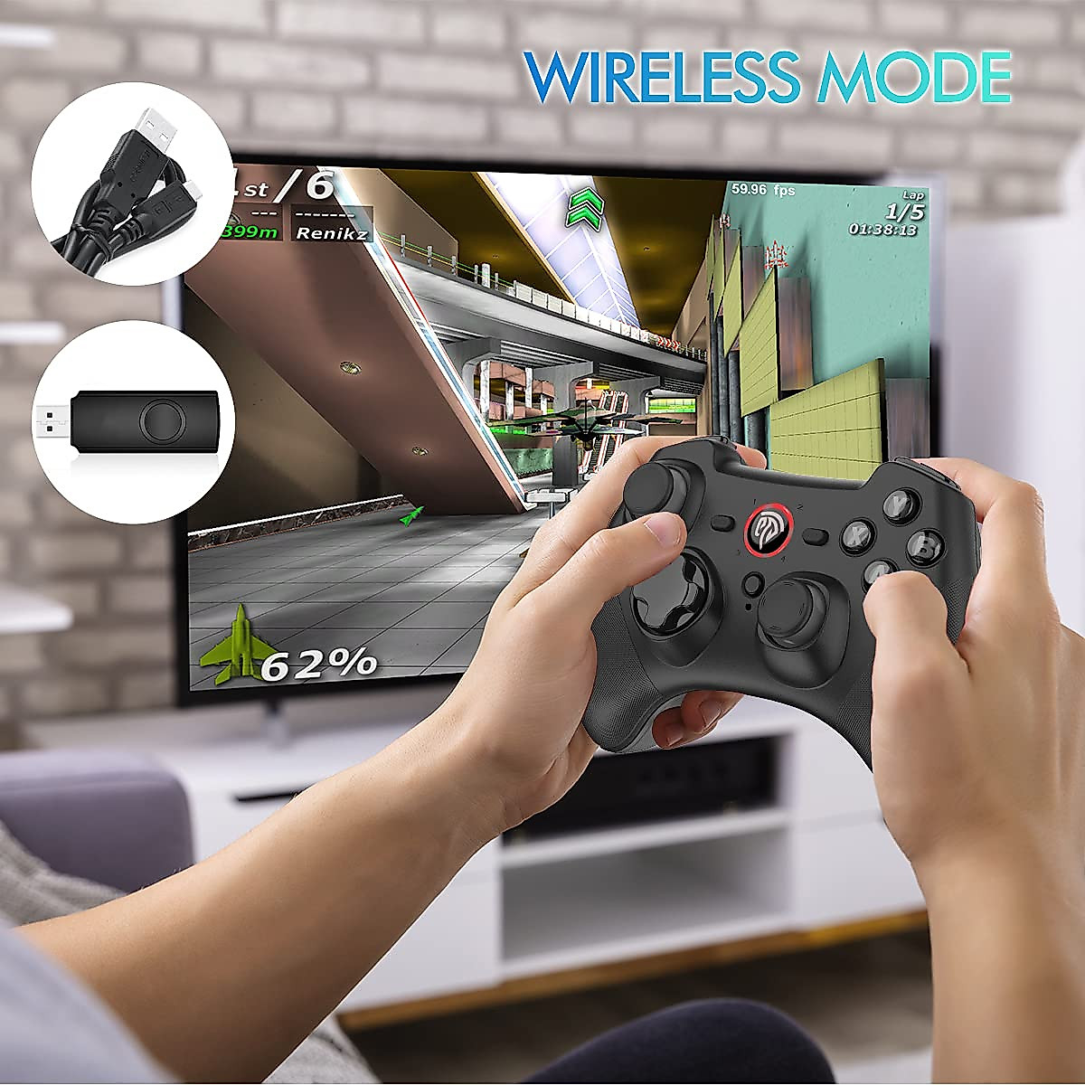 EasySMX 2.4G Wireless Controller for PC, PS3 Gamepads with Vibration Fire Button Range up to 10m Support PC PS3 Android Devices and TV Box