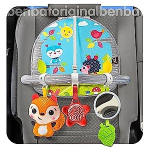 Car Seat Toys For Babies - Double Sided Rear Facing Carseat Toy With Baby Mirror For Infants Girls And Boys 0+ Month by BENBAT - Blue