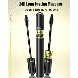 Naseny 2in1 Vibely Mascara 5X Longer Lengthening And Thickening Mascara Waterproof Black Volume And Lengh Mascara Smudge-Proof Non Clumping Long Lasting Eye Makeup