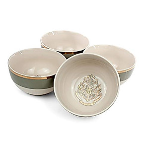 Harry Potter Hogwarts Emblem White & Grey Ceramic Bowl Collection | Featuring The Hogwarts School Crest | Set of 4 Identical Bowls