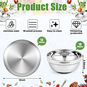 Sunnyray Stainless Steel Plates and Bowls Metal Camping Plates Reusable 13oz Steel Snack Bowls Feeding Serving Dinner Dishes Double Walled Insulated Metal Bowls for Kids (10 Set,8 Inch)