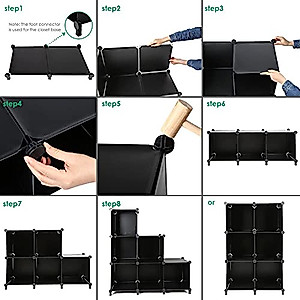 TomCare Cube Storage 6-Cube Closet Organizer Storage Shelves Cubes Organizer DIY Plastic Closet Cabinet Modular Book Shelf Organizing Storage Shelving for Bedroom Living Room Office, Black
