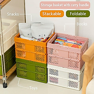Xhwykzz Plastic Basket with Handle, Folding Pastel Crates for storage, Storage Basket for kitchen living-room Desktop Shelf Organing (Orange) 9.2""L x 6.8""W x 6.1""