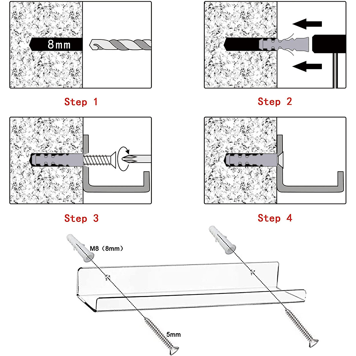 Cerpourt Acrylic Floating Wall Ledge Shelf, Clear Bathroom Storage Shelves Display,Acrylic 15" Invisible Bookshelf (2pack)