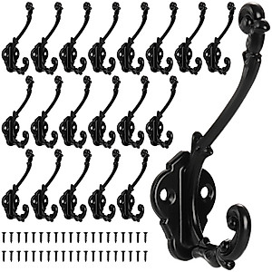 Dicunoy 20 Pack Coat Hooks for Hanging, Rustic Decorative Wall Hooks for Entryway, Black Vintage Farmhouse Hanger with Screws for Hanging Backpack, Key, Hat, Towel, Cabin, Mudroom