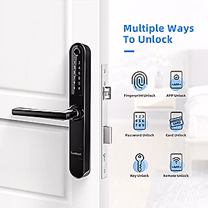 Luston Slim Smart Lock Front Door Stainless Steel Waterproof Mortise Lock,Keyless Entry Door Lock,WiFi Bluetooth Fingerprint Digital Keypad Aluminum Swing Door Lock with Handle(Black)