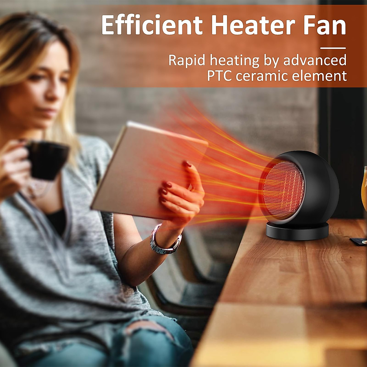 Lmkeji Desk Heater,600W Energy Efficient Desktop Heater for Indoor Use,Safe and Quiet for Bedroom Home Office Desk Use(Black)