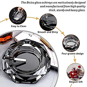 Bicico Crystal Glass Ashtray, Cigar Ashtray, Cool Ashtrays for Cigarettes Indoor, Ash Tray Holder Home Office Desktop Tabletop Hotel Indoor Outdoor Decoration, Black