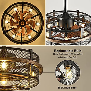 cifyses Ceiling Fan with Lights,19'' Farmhouse Ceiling Fans with Lights and Remote, Reversible Indoor Outdoor Ceiling Fan with Light Flush Mount Ceiling Fan with Lights Caged (No Bulbs