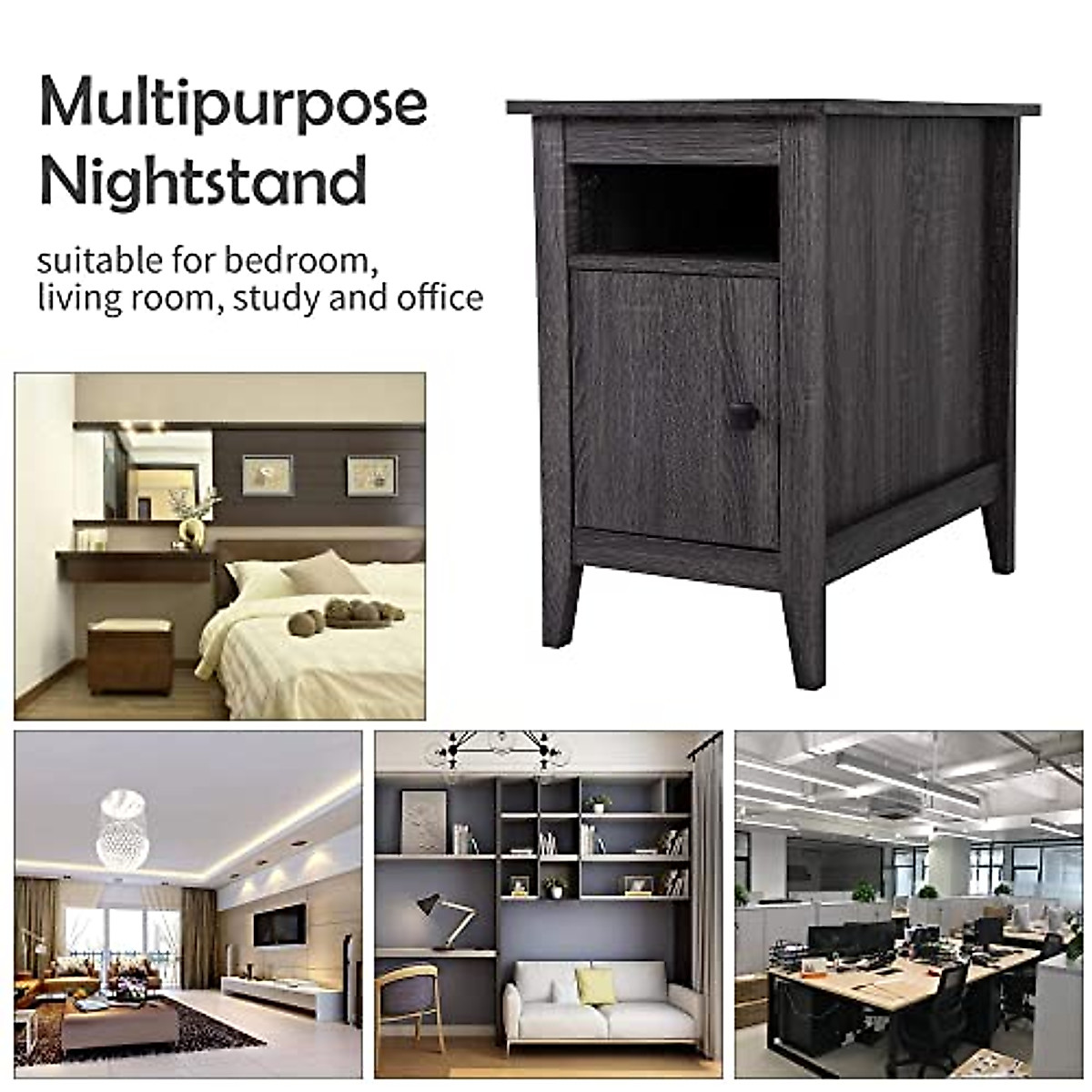 JAXPETY Modern Farmhouse Nightstand Set of 2, Wooden Bedside End Table with Switchable Door, Open Shelf, Hidden Storage for Living Room Bedroom, Gray