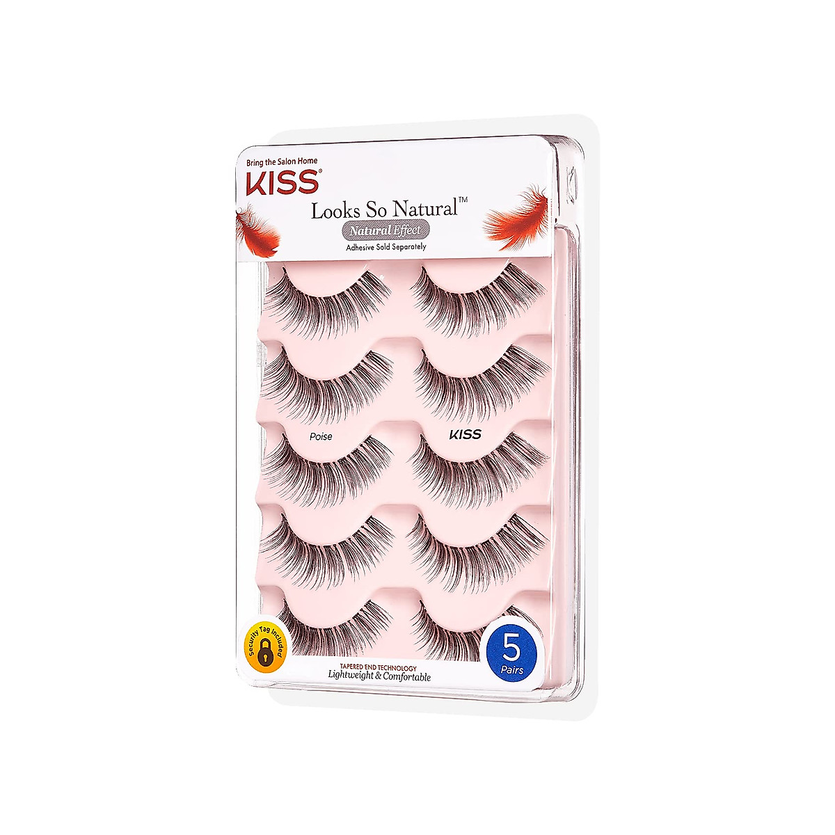 KISS Looks So Natural False Eyelashes Multipack, Lightweight & Comfortable, Tapered End Technology, Reusable, Cruelty-Free, Contact Lens Friendly, Style 'Poise', 5 Pairs Fake Eyelashes