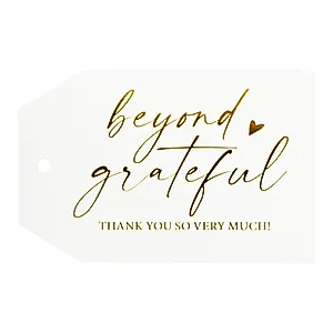 G2PLUS Thank You Gift Tags, Beyond Grateful Tags, 50PCS Thank You So Very Much Tags, Gold Foil Thank You Tags with String for Wedding, Baby Shower, Birthday, Fall Holiday Party Favors (3''x2'')