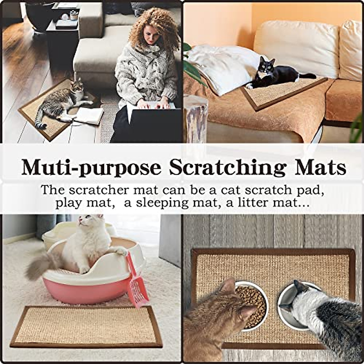 PurrNbark Cat Scratcher for Indoor Cats 23.6 x 15.7 Inch Natural Sisal Cat Scratch Pad Thickened Cat Scratch Mat Durable Scratching Board No Mess