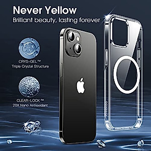 CASEKOO Magnetic Designed for iPhone 14 Case & iPhone 13 Case [No.1 Strong Magnets][Never Yellow][Military Grade Drop Protection] Compatible with MagSafe Protective Thin Cover 6.1 inch 2022-Clear