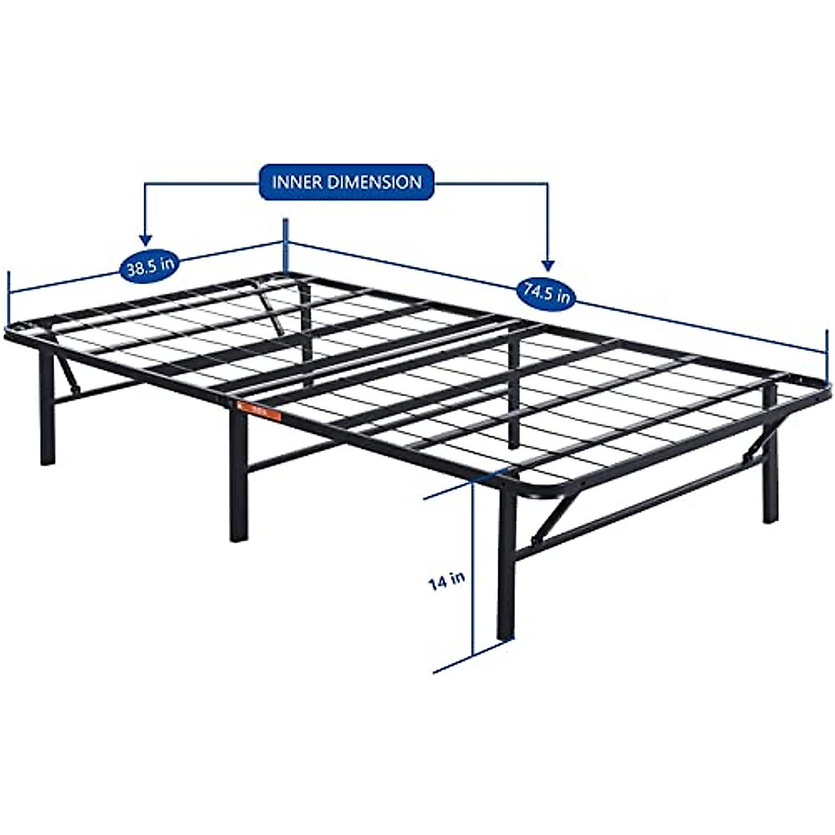 Olee Sleep Foldable Metal Platform Bed Frame, 14 Inch Steel Mattress Foundation, Easy Storage, No Box Spring Needed, Black, Twin Size
