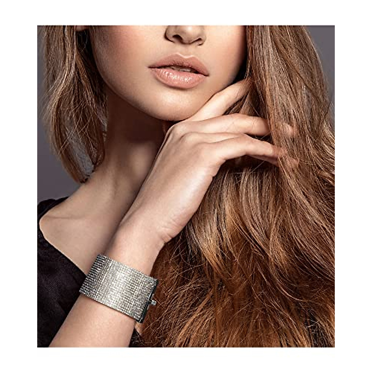 Badgley Mischka Women's Bracelet - Crystal Studded Leatherette Box Clasp Bangle Cuff Wrap Wristband, White