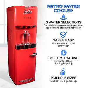 Igloo Retro Bottom Load Water Dispenser, Hot, Cold or Room-Temperature Water, Holds 3 or 5 Gallon Bottles, Child Safety Lock, Perfect for Homes, Kitchens, Dorms, Red