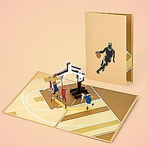 Basketball Pop Up Card, Blank Handmade 3D Sports Greeting with Envelope for Happy Birthday, Father's Day, Anniversary, Valentine's for Him Boy Men Dad Husband Boyfriend Brother Son Nephew Kid Friend