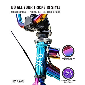 Hyper BMX Bike 20 Inch, Single Speed, Front and Rear Sprockets, Steel BMX Frame. 360 Handlebar Rotation. Park Ready Bicycle for Kids. Jet Fuel Finish