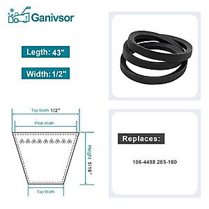 Ganivsor 106-4498 Drive Belt for Toro 726 OE 826 Stens 265-180 (1/2" X 43")
