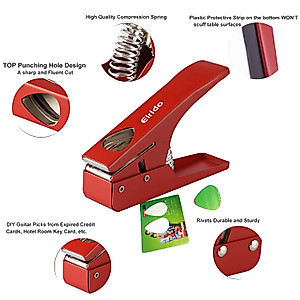 Elrido DIY Guitar Picks Punch Pick Maker to Make Your Endless Guitar Picks Puncher Tool Kit, 2 Pick Strips Sheet, Leather Key Chain Picks Holder - Guitar Picks Punch Tool Guitar Picks Cutter (Red)