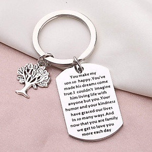 BEKECH Daughter-in-law Gift Daughter in Law Keychain Welcome to our Family Dog Tag Key Chain Wedding Gift Jewelry from Mother-in Law/Father-In-Law (silver)