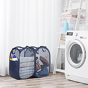 STORAGE MANIAC Pop-Up Mesh Clothes Hamper, Foldable Laundry Hamper, Side Pocket|Durable Handles|Enlarged Opening, 2- Pack