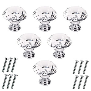 Akstore 6 Pcs Crystal Glass Cabinet Knobs 30mm Diamond Shape Drawer Kitchen Cabinets Dresser Cupboard Wardrobe Pulls Handles (30mm, Clear)
