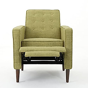 Christopher Knight Home Mervynn Mid-Century Modern Fabric Recliner, polyester, Muted Green / Dark Espresso