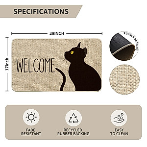 Artoid Mode Black Cat Welcome Decorative Doormat, Pet Halloween Floor Mat Switch Mat for Indoor Outdoor 17 x 29 Inch