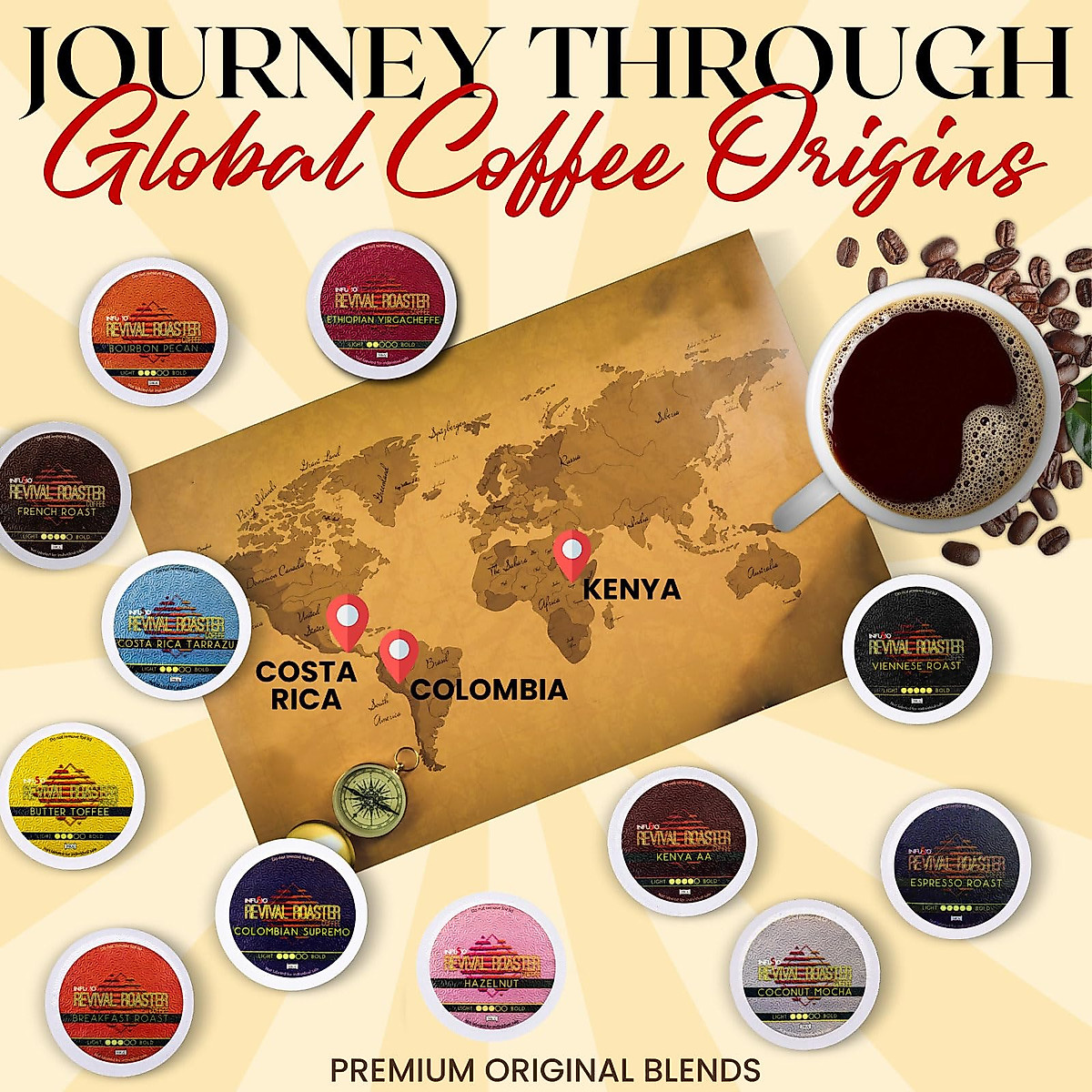 96 Count Coffee Variety Pack (12 amazing blends), Single Serve Coffee Pods for Keurig K Cup Brewers - InfuSio Revival Roaster Premium Roasted Coffee (Variety, 96 Compatible with 2.0)