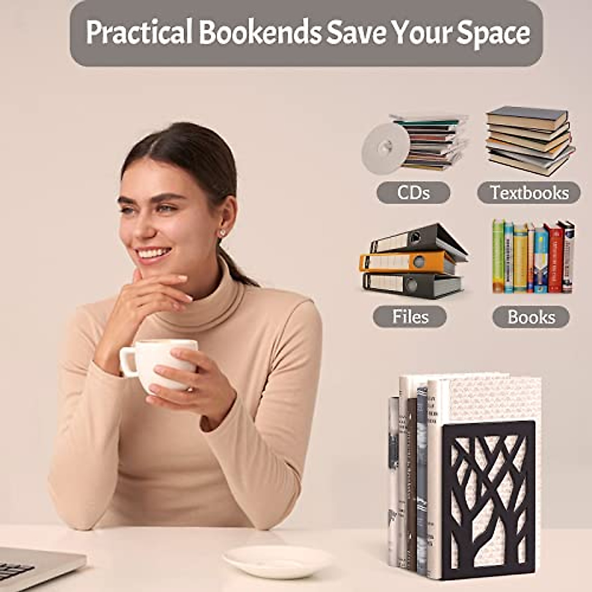 Metal Bookends-Heavy Book Ends for Shelves,Book Shelf Holder Home Decorative,Black Bookend Supports (2)