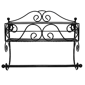 IMAYLLA Paper Towel Holder with Shelf Storage, Decorative Scrollwork Design Adhesive Wall Mount Basket Organizer for Kitchen Bathroom