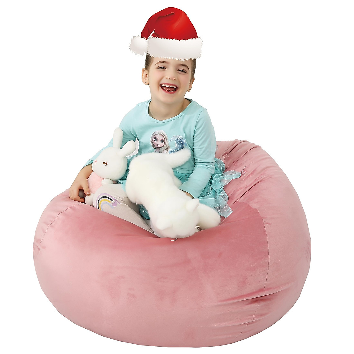 LPMOERA Stuffed Animal Storage Bean Bag Chair Cover (No Filler) Zipper Soft Fuzzy Fluffy Stuffable Bean Bag Cover for Organizing Children Plush Toys or Memory Rose Pink Small