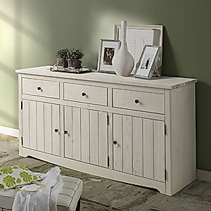 Furniture Dash, Wooden Storage Cabinet- 3 Doors & 3 Drawers, Cupboard Console Table, Sideboard Buffet, Ideal for for Living Room, Kitchen Island, Dining Room, Hallway- White Distressed