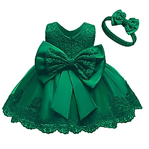 NSSMWTTC Baby Girl Ball Gown Dress Infant Birthday Party Christmas New Year Dresses Toddler Christmas (Green,6M)